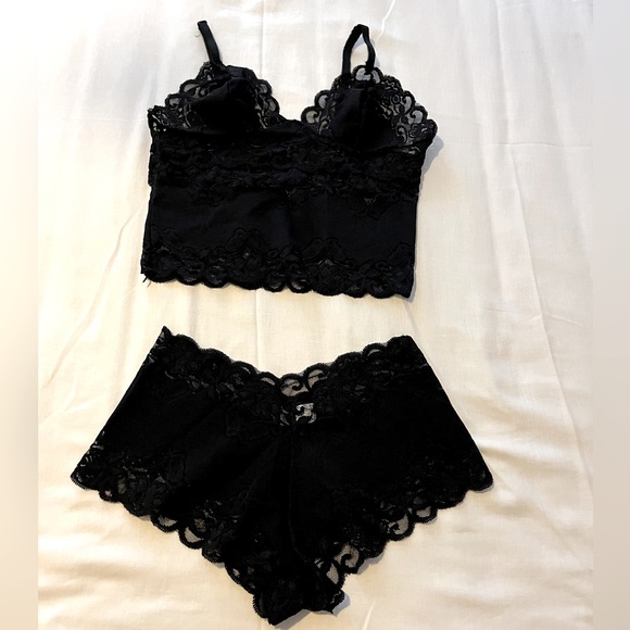 Intimates & Sleepwear | Black Lace And Mesh Bralette Mini Short Set ...